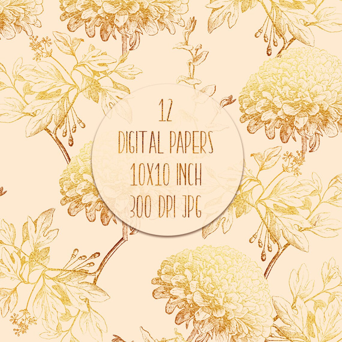 Gold Seamless Floral Digital Paper Seamless Background Gold | Etsy