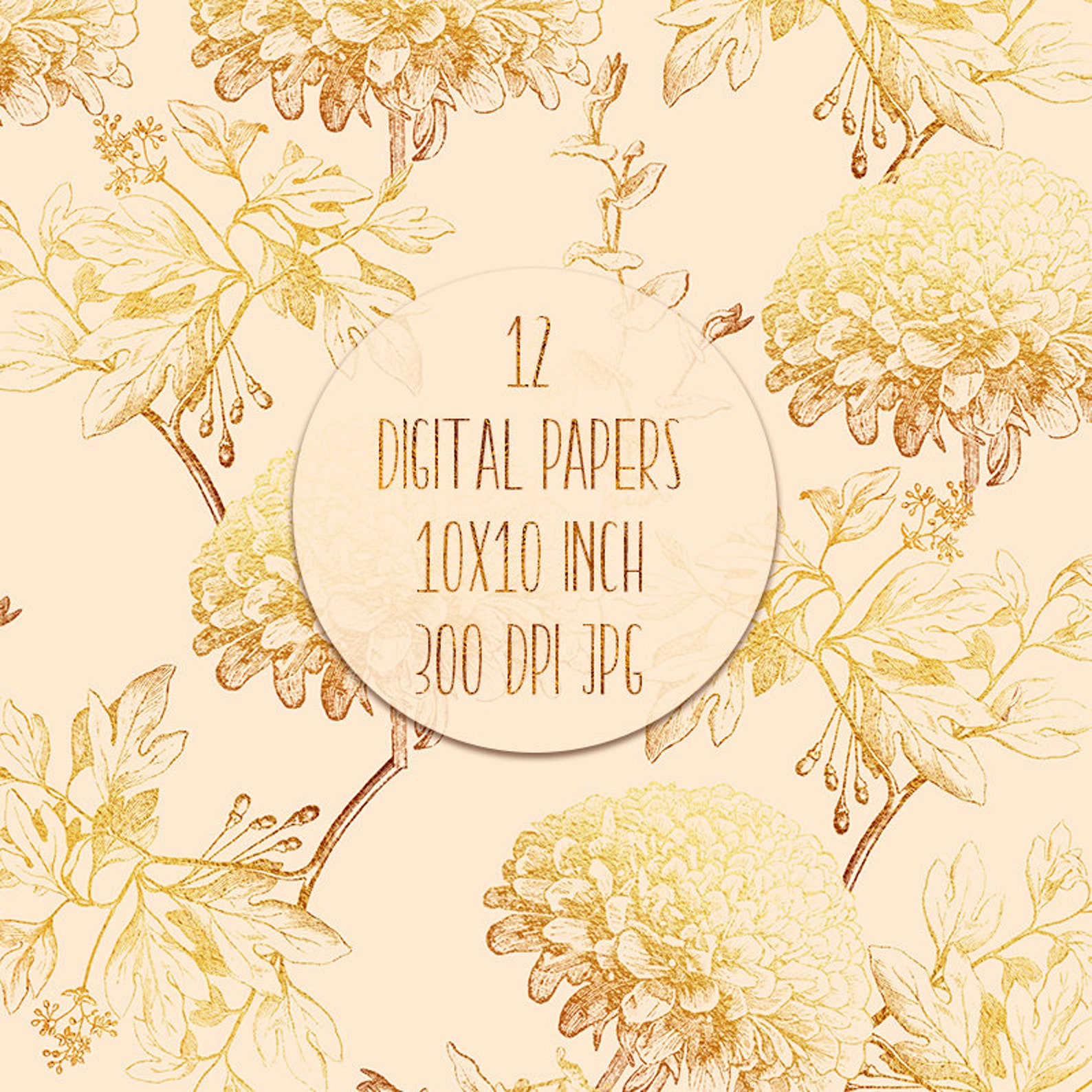 Gold Seamless Floral Digital Paper, Seamless Background, Gold Seamles ...