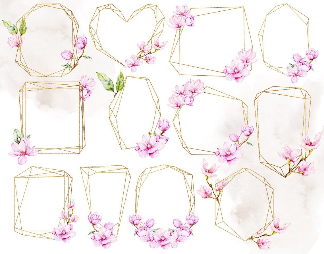Gold Crystal Frames With Magnolias Gold Polygonal Frames - Etsy