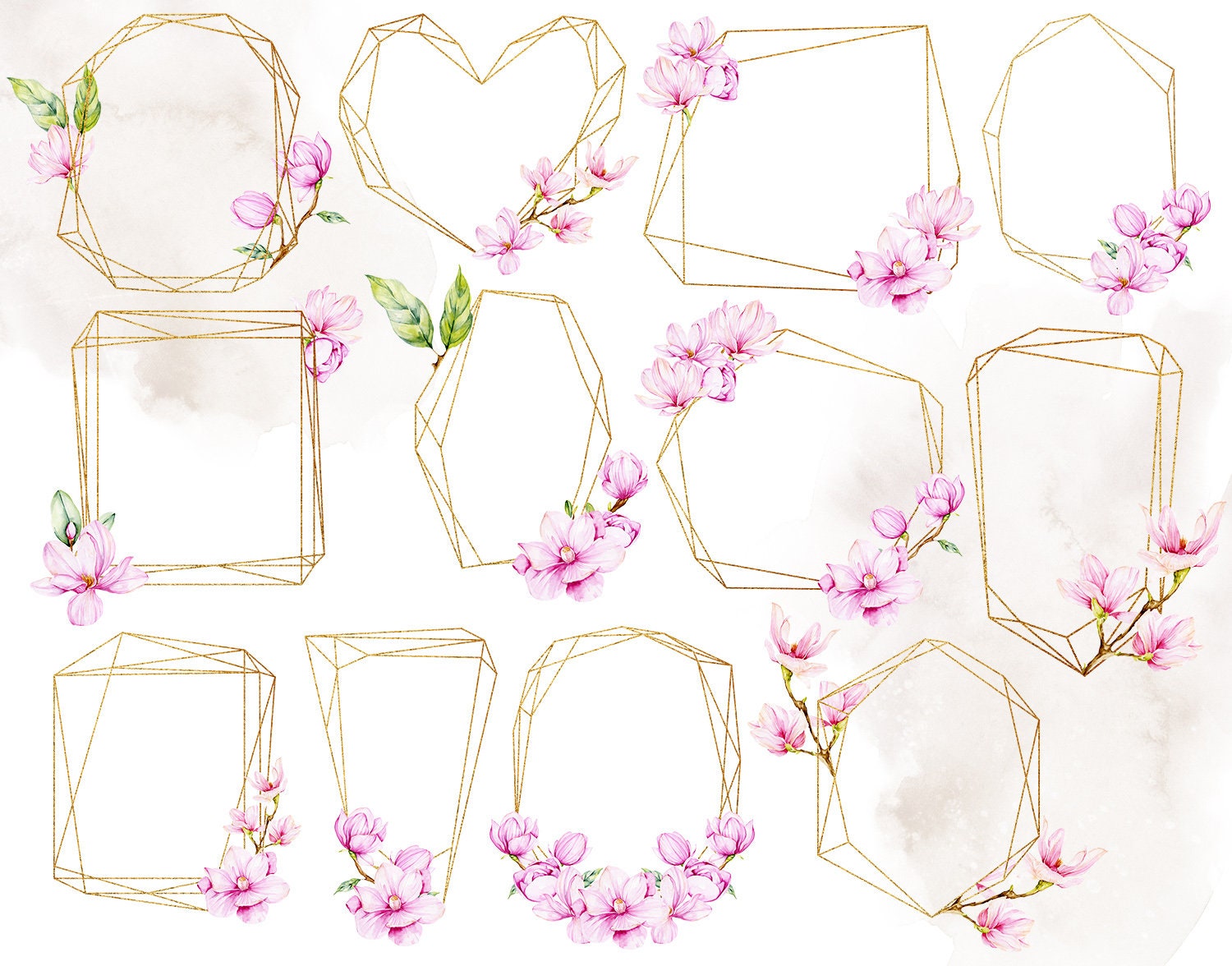 Gold Crystal Frames With Magnolias Gold Polygonal Frames - Etsy