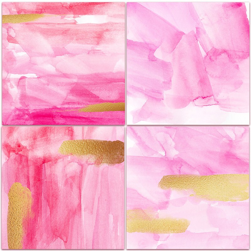 Intense pink and gold watercolor digital paper Watercolor | Etsy