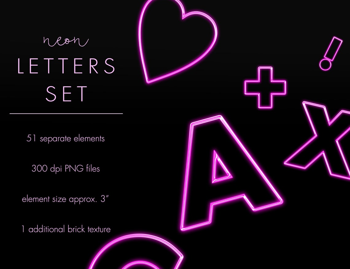 Neon Alphabet Clipart Neon Letters Neon Font Clipart Pink | Etsy