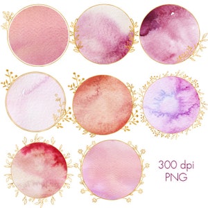 Gold Pink Watercolor Circles Clipart, Floral Frames, Gold Ornaments ...