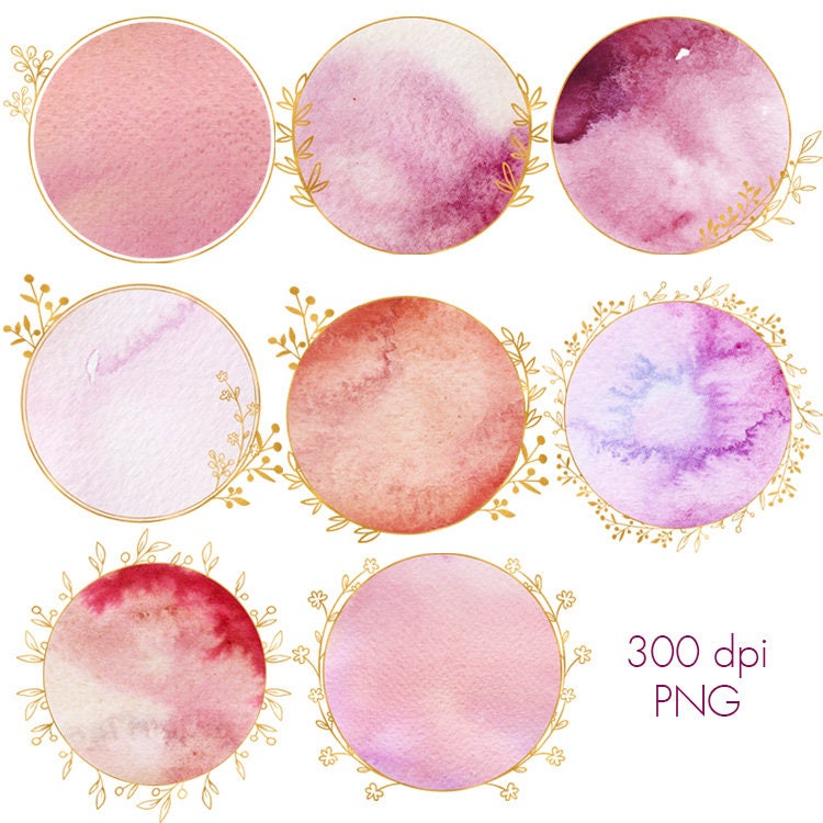 Gold Pink Watercolor Circles Clipart Floral Frames Gold - Etsy