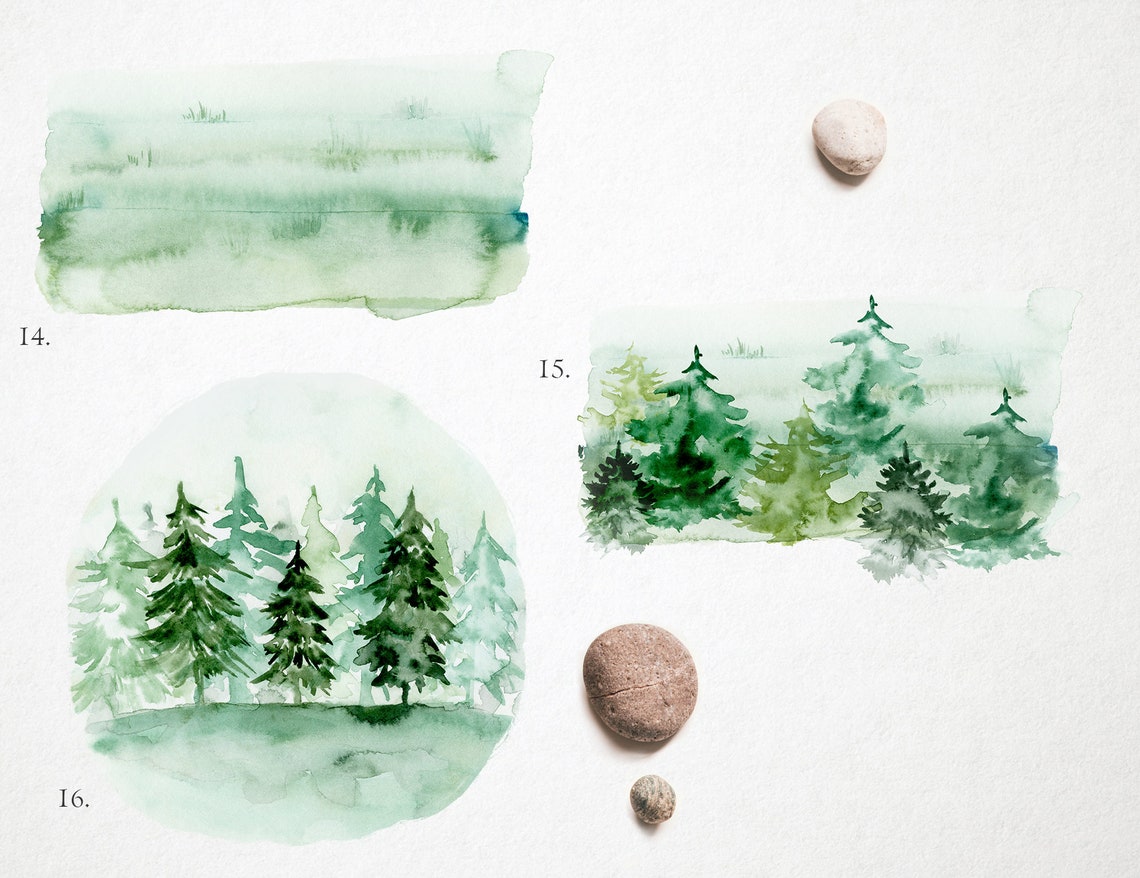 Watercolor Forest Clipart Pine Tree Clipart Northern Forest | Etsy