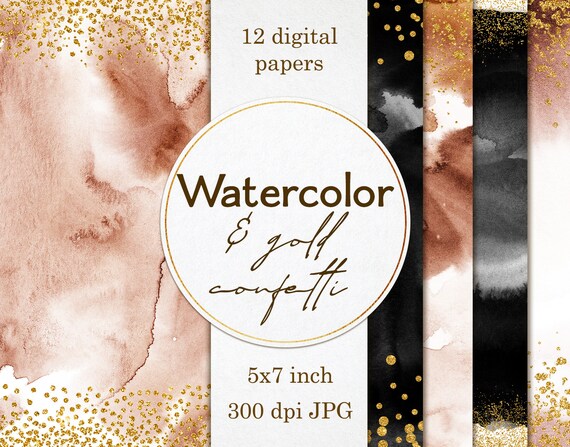 Watercolor & Gold Confetti Digital Paper 5x7 Papers | Etsy