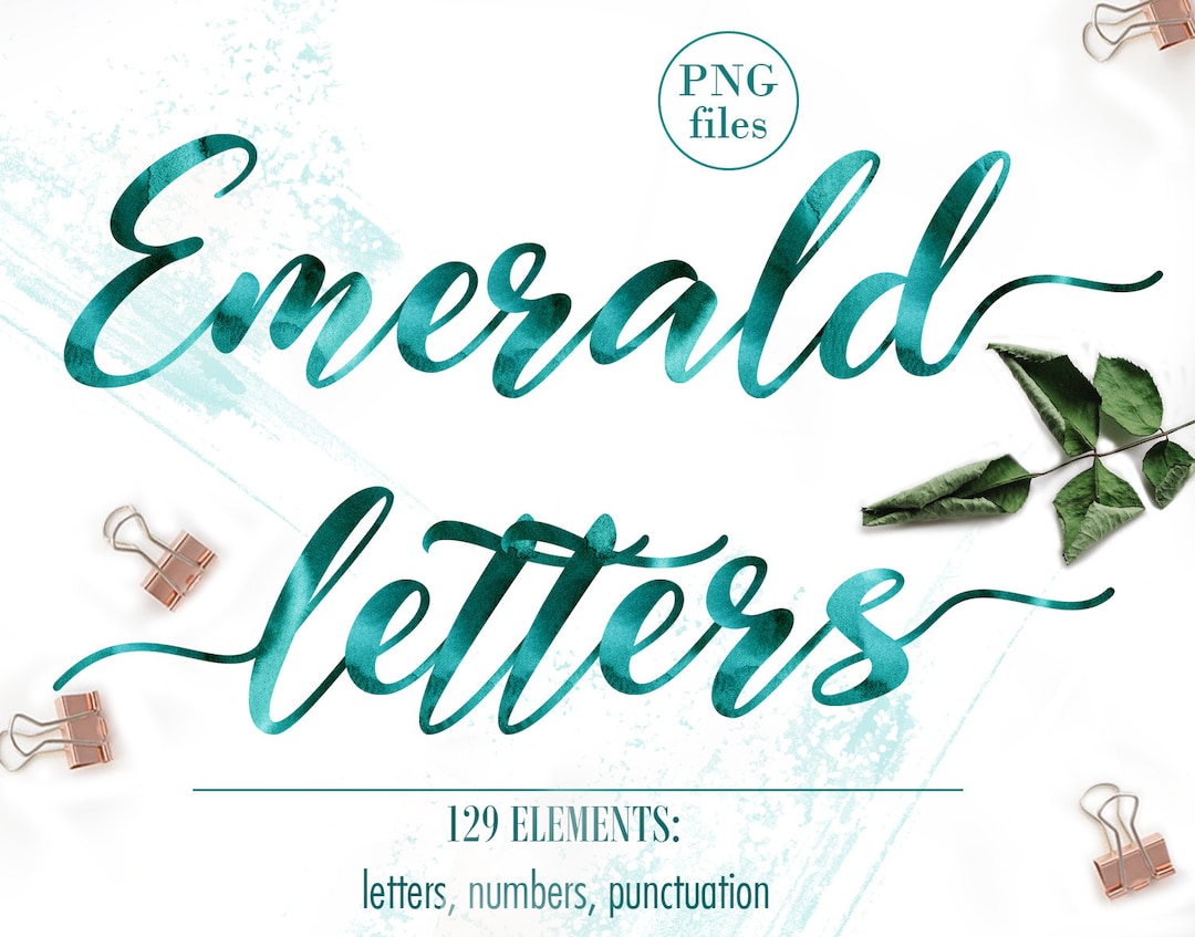 Emerald Watercolor Alphabet Clipart: Green Letter PNG Set (digital ...