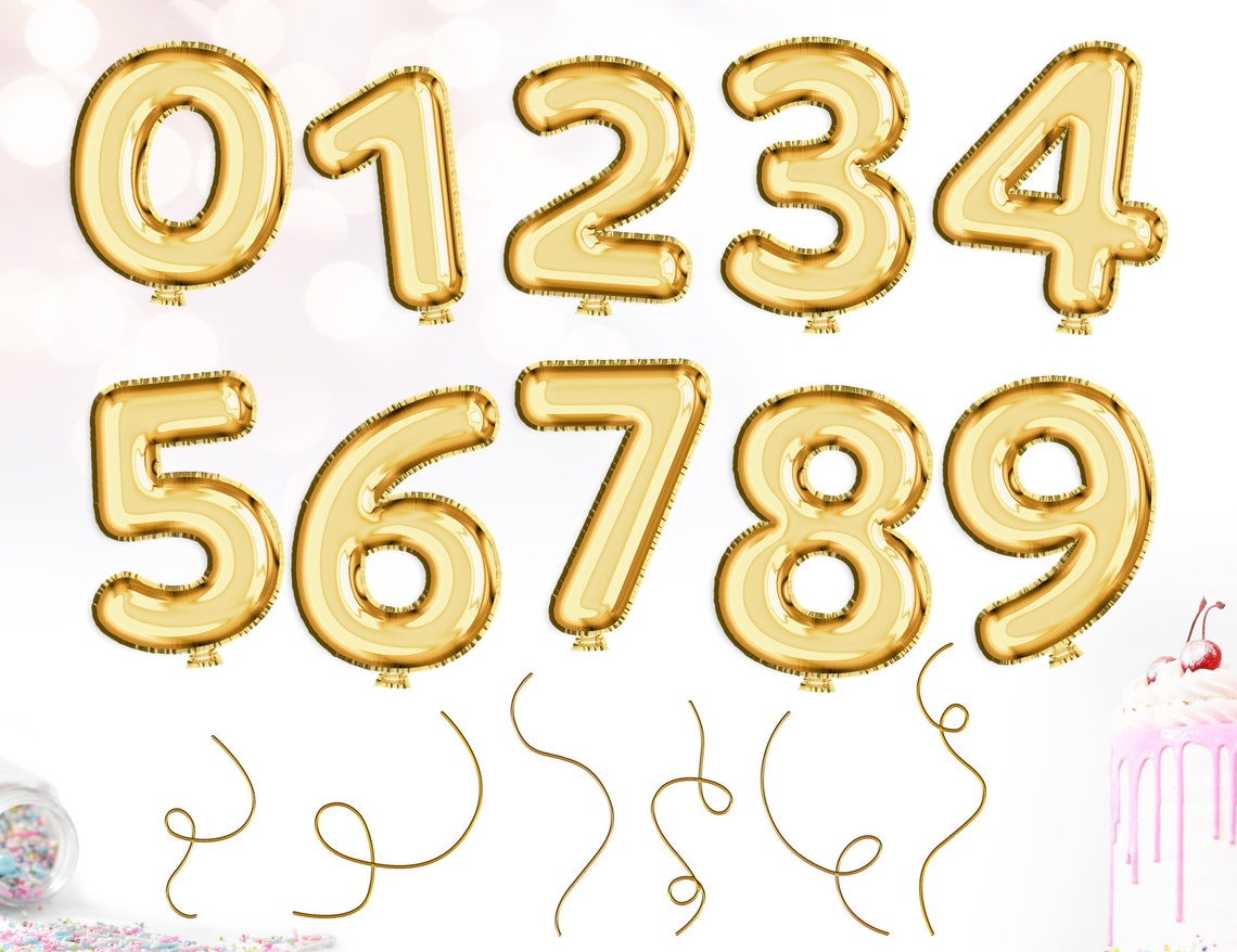 Birthday Balloon Clipart Gold Balloon Numerals Silver | Etsy
