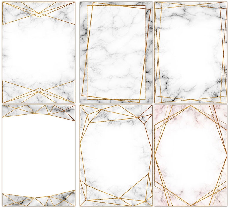 Gold Marble Digital Paper With Frames, 5x7, Geometric Digital Paper ...