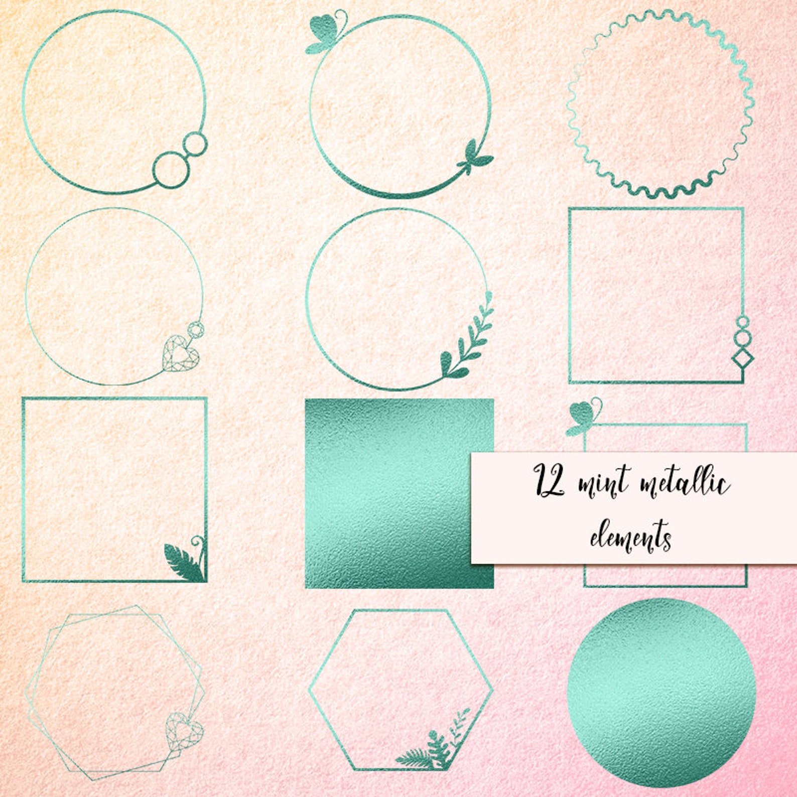 Mint Design Elements Clipart, Logo, Banner, Mint Glitter, Mint Foil ...