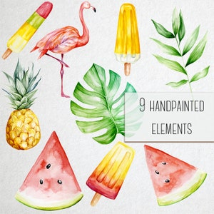 Watercolor Tropical Clipart, Hand Drawn Watercolor Clipart,ice Cream ...