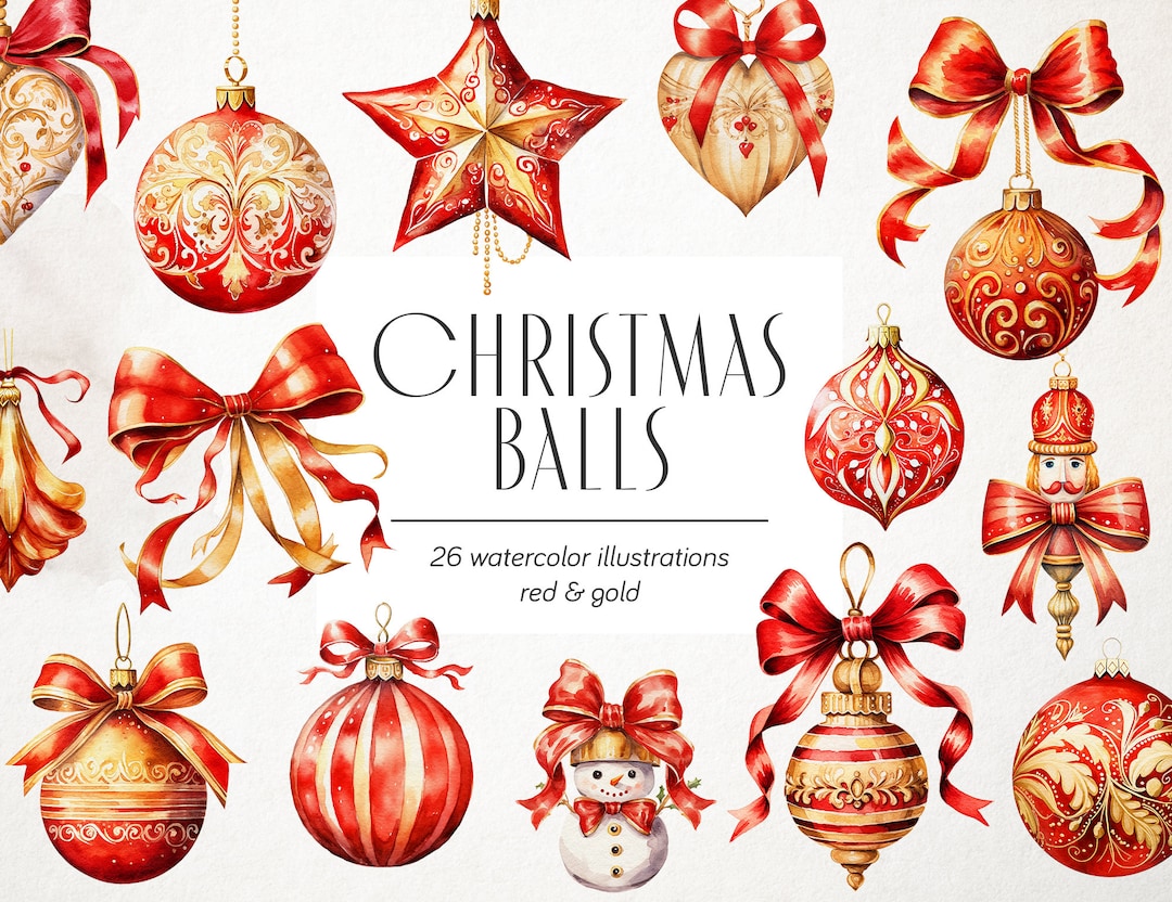 Christmas Baubles Clip Art, Red & Gold Baubles Clipart, Christmas ...