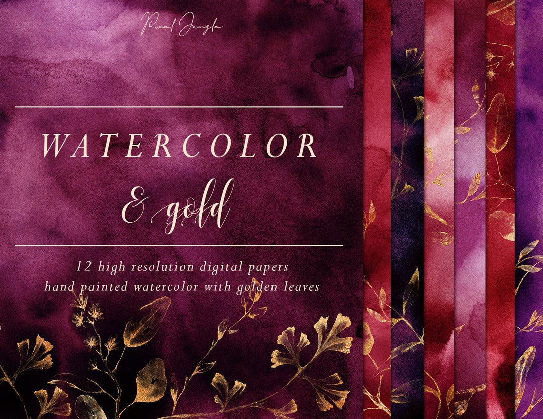 Ruby Red Watercolor Paper: Gold Floral Clipart (digital Download) - Etsy