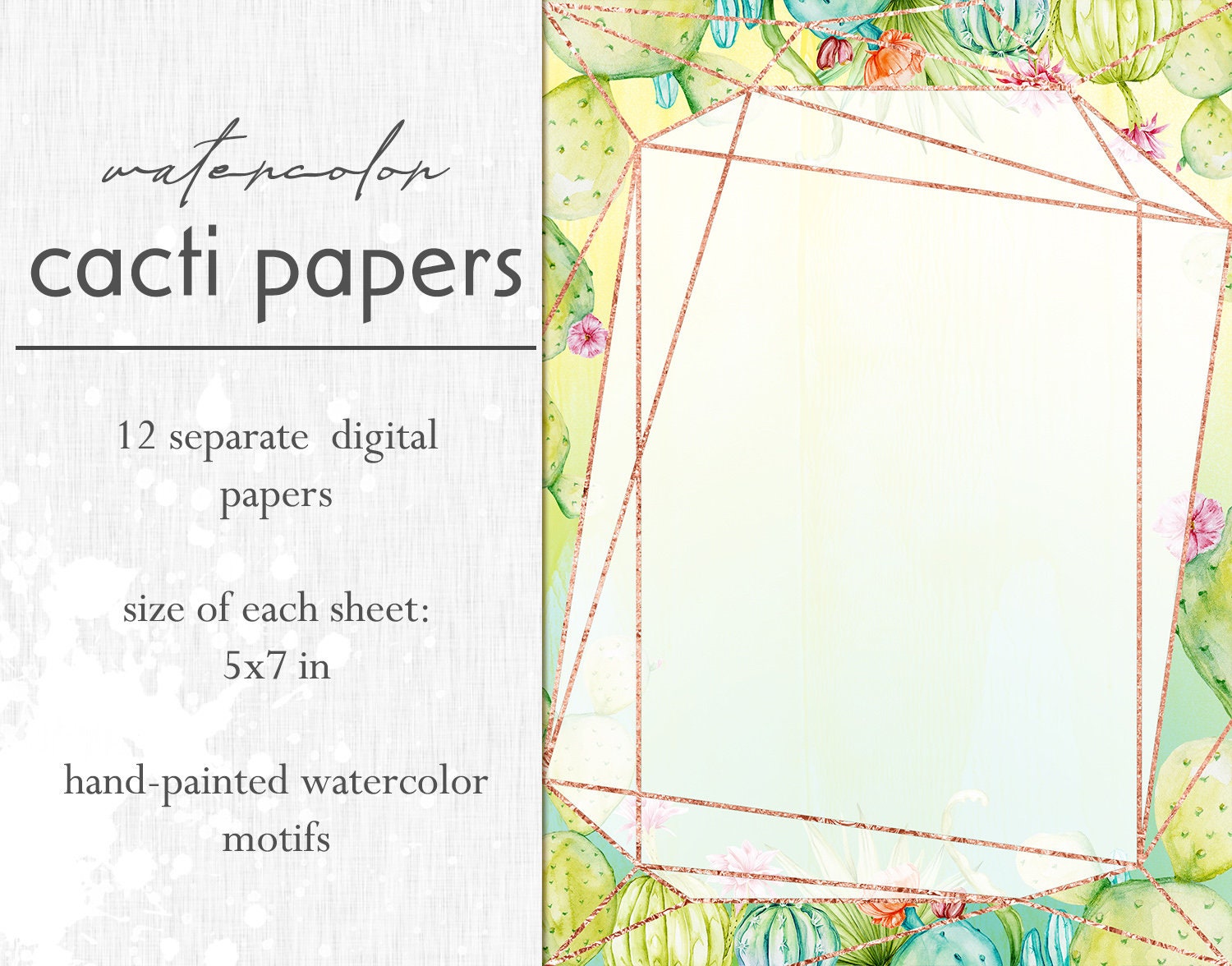 Cactus Digital Paper Pack 5x7 Papers Floral Papers Floral - Etsy