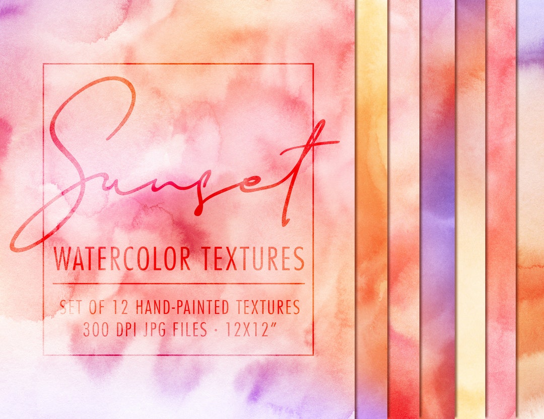 Sunset Watercolor Digital Paper, Watercolor Paint, Watercolor Textures ...