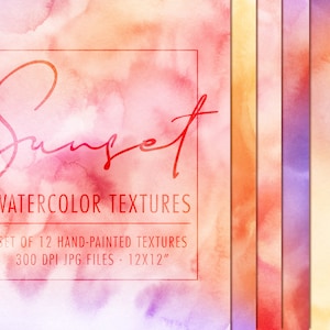 Sunset Watercolor Digital Paper, Watercolor Paint, Watercolor Textures ...
