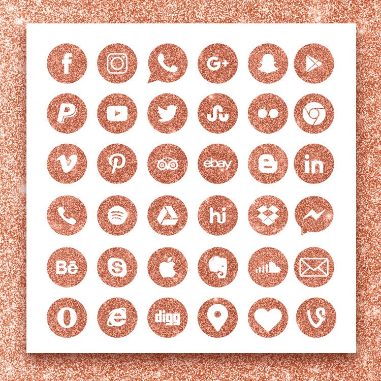 Buy 3 Pay for 2 Rose Gold Social Media Icons Gold Glitter - Etsy