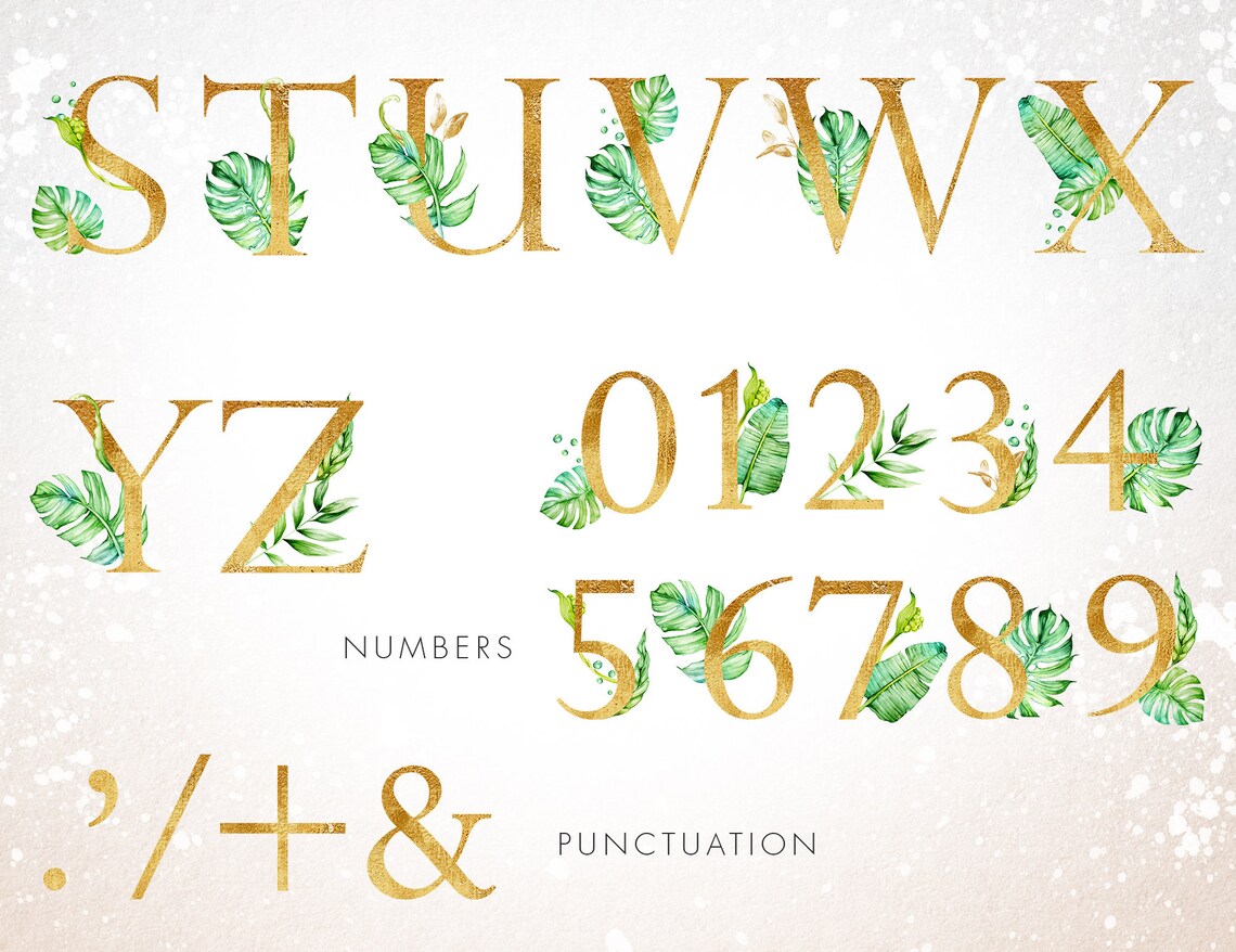 Gold Letters With Watercolor Palm Leaves Gold Alphabet - Etsy