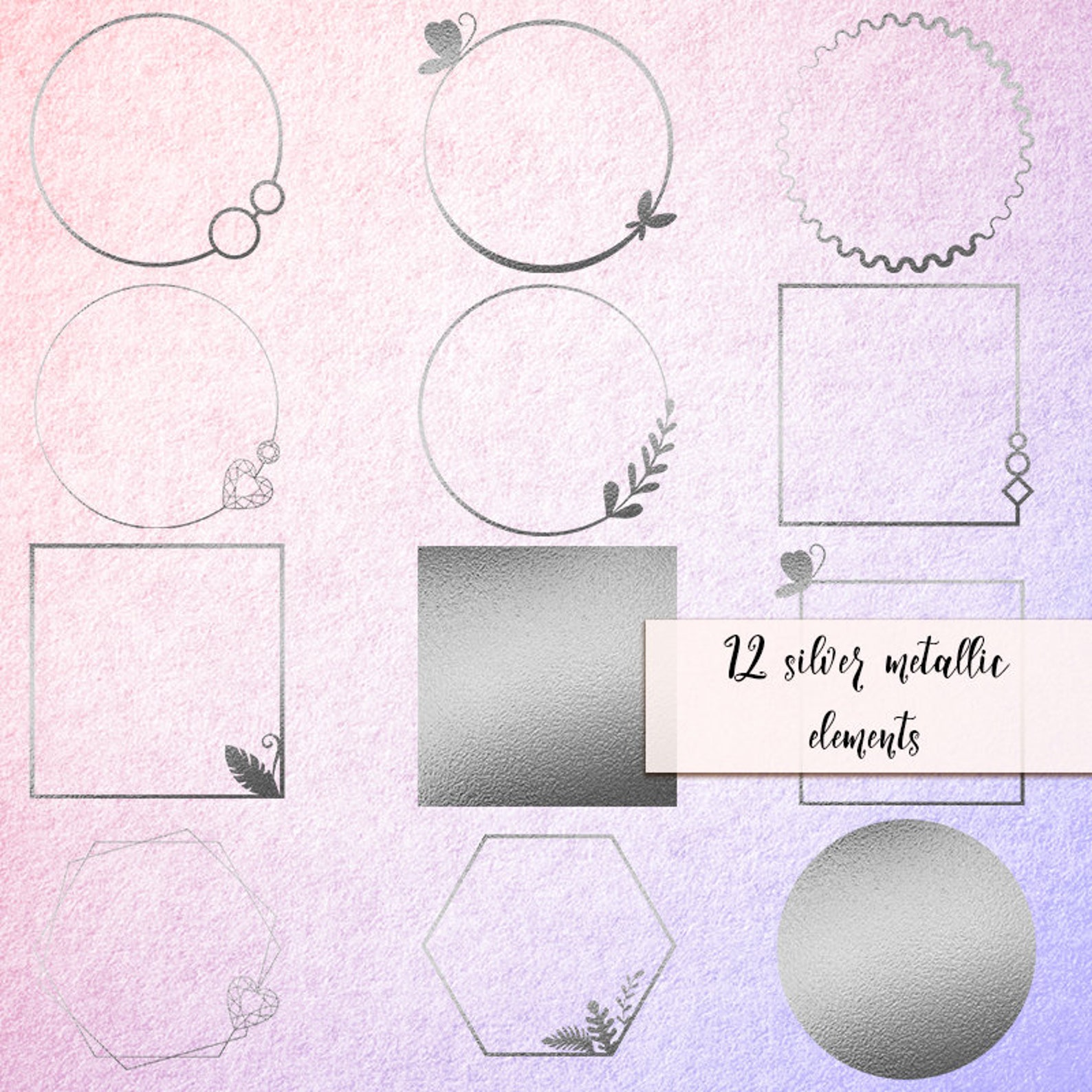 Silver Design Elements Clipart Logo Banner Silver Glitter - Etsy