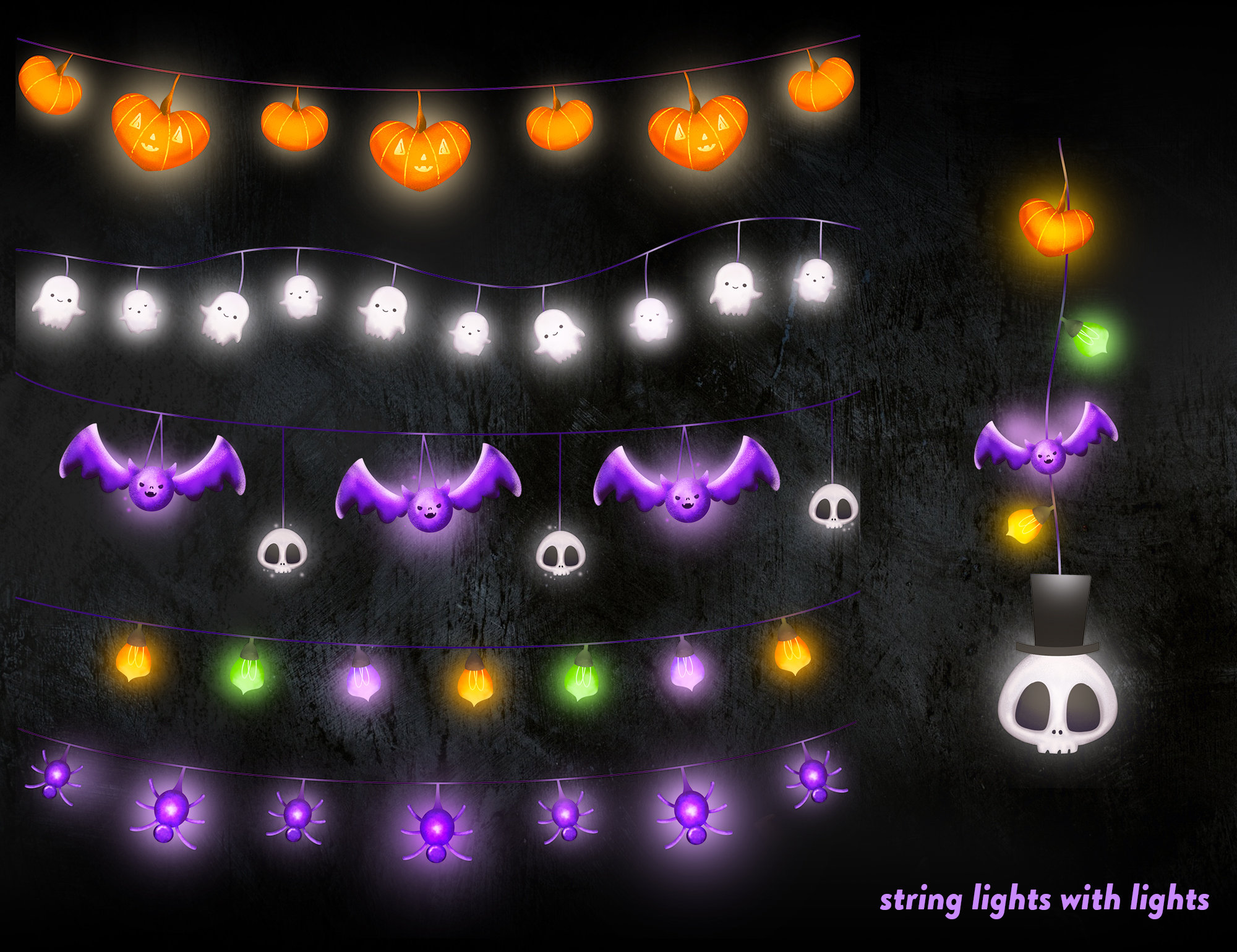 Halloween String Lights Clipart Pumpkin Lanterns Halloween - Etsy
