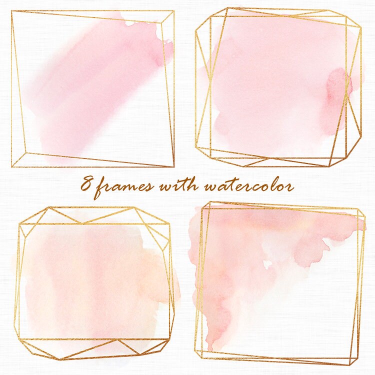 Gold and Pink Watercolor Frames Gold Overlays Gold - Etsy