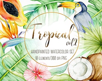 Watercolor Tropical Clip Art Floral Frame Clipart Tropical - Etsy