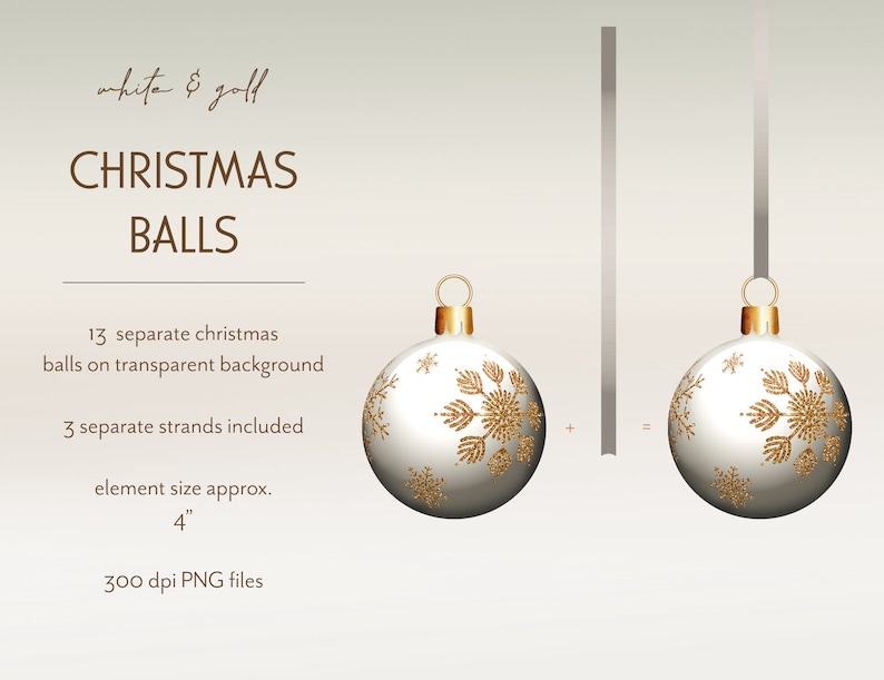 Gold & White Christmas Baubles Clipart: Winter Ornaments (PNG) - Etsy