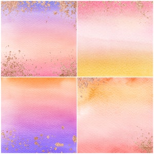 Ombre Watercolor Textures With Gold Splashes, Watercolor Digital Papers ...