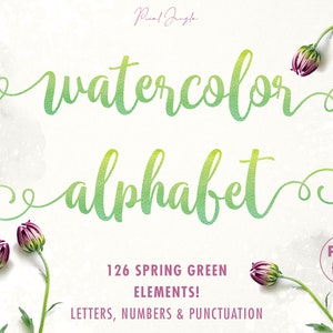 Watercolor Letters Clipart, Green Watercolor Alphabet, Spring Alphabet ...