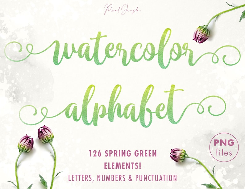 Watercolor Letters Clipart Green Watercolor Alphabet Spring - Etsy
