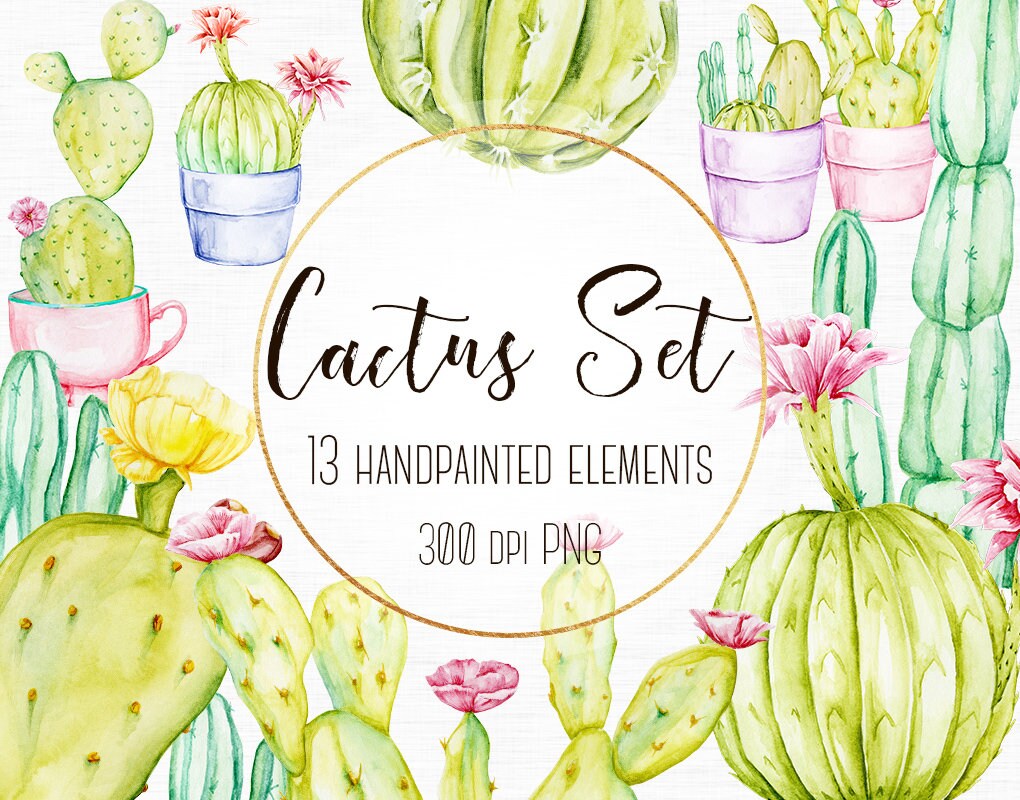 Watercolor Cactus Clip Art Watercolor Cactuses Summer Clip | Etsy
