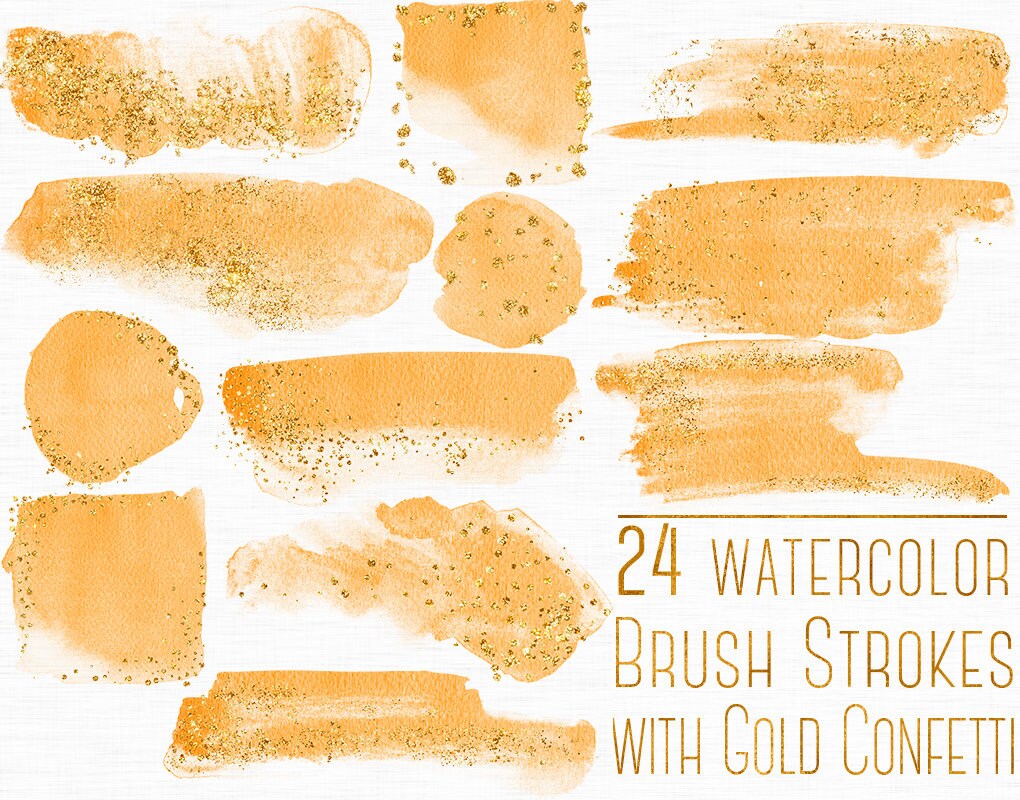 Orange Brush Strokes Gold glitter Watercolor Brush Strokes Clip art ...