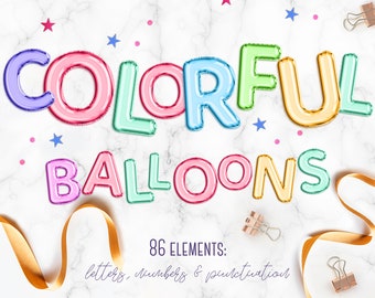 Iridescent Foil Balloon Alphabet Clipart – Blue & Purple (PNG, Digital ...