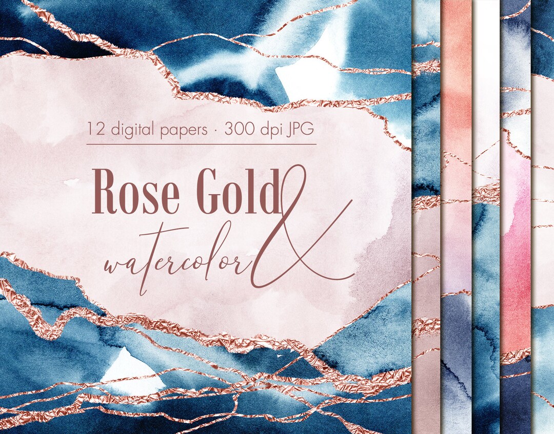Rose Gold and Watercolor Digital Paper, Rose Gold Foil Papers, Rose ...