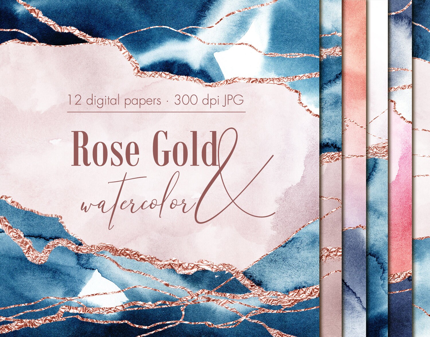 Rose Gold and Watercolor Digital Paper Rose Gold Foil Papers - Etsy