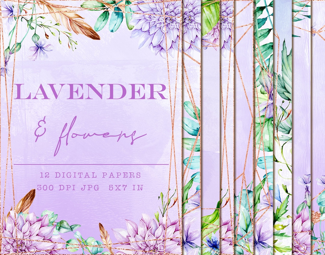 Lavender Digital Paper Pack, 5x7 Paper, Floral Papers, Floral Frames ...