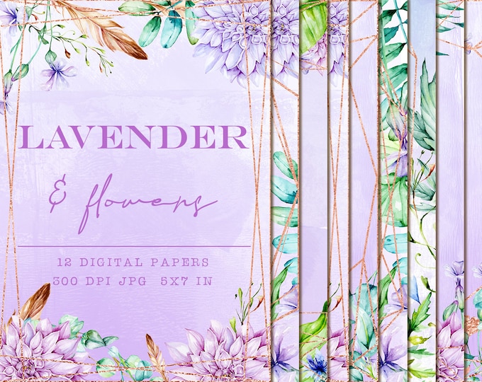 Lavender Digital Paper Pack 5x7 Paper Floral Papers Floral - Etsy