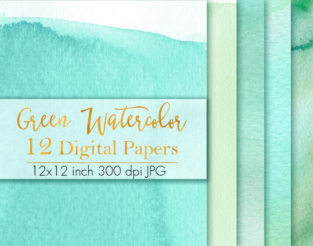 Green Watercolor Digital Paper, Real Watercolor Texture, Watercolor ...