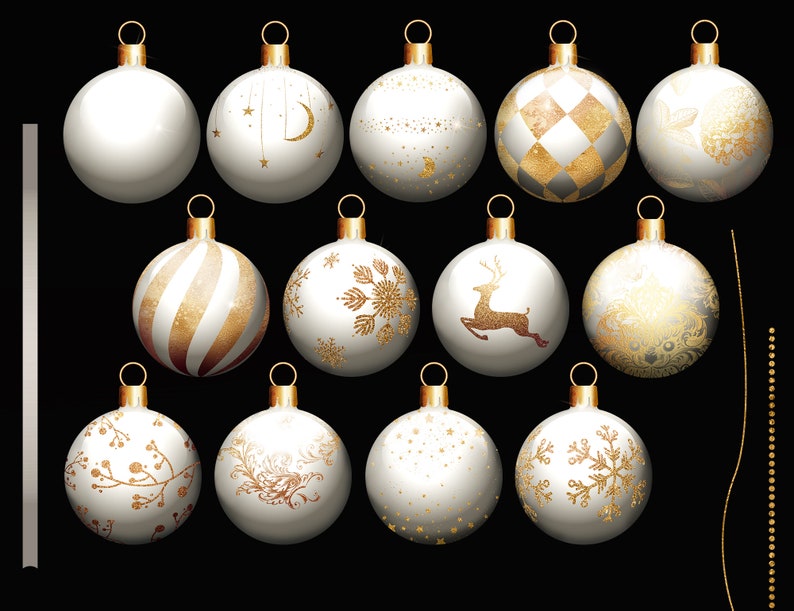 Gold & White Christmas Baubles Clipart: Winter Ornaments (PNG) - Etsy