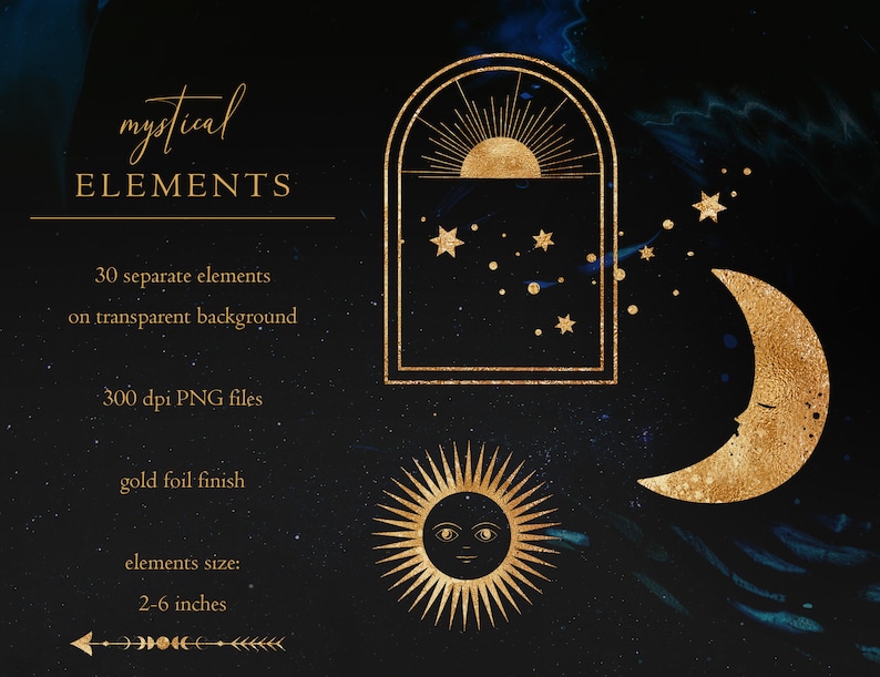 Gold Mysterious Design Elements Golden Moon Gold Design | Etsy