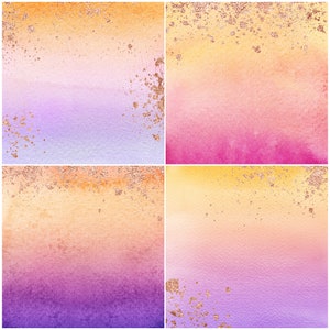 Ombre Watercolor Textures With Gold Splashes, Watercolor Digital Papers ...