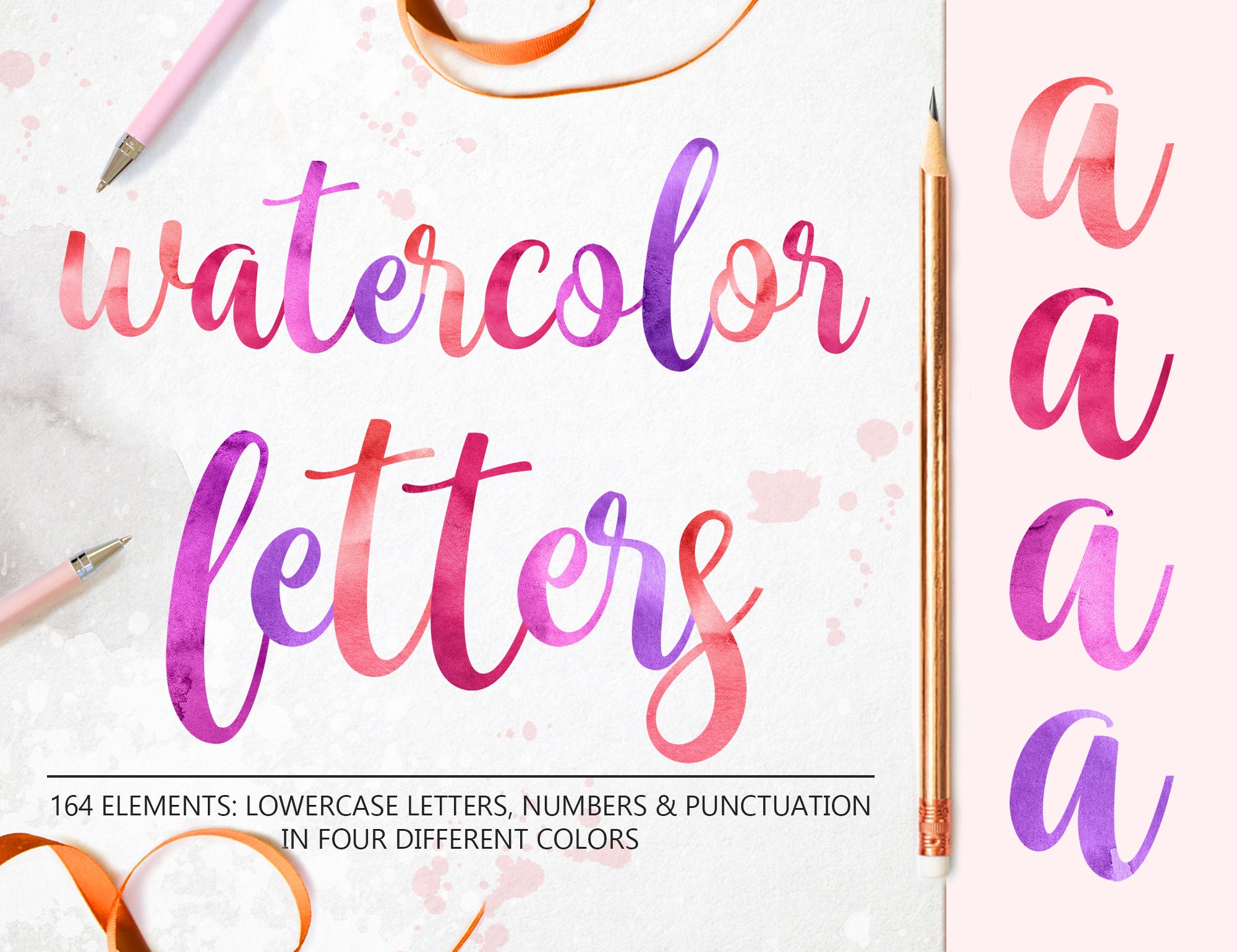 Watercolor Lower Case Letters in 4 Styles Watercolor - Etsy