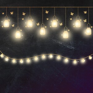 String Lights Clipart, Bunting Lights Overlay, Fairy Lights, Mason Jars ...