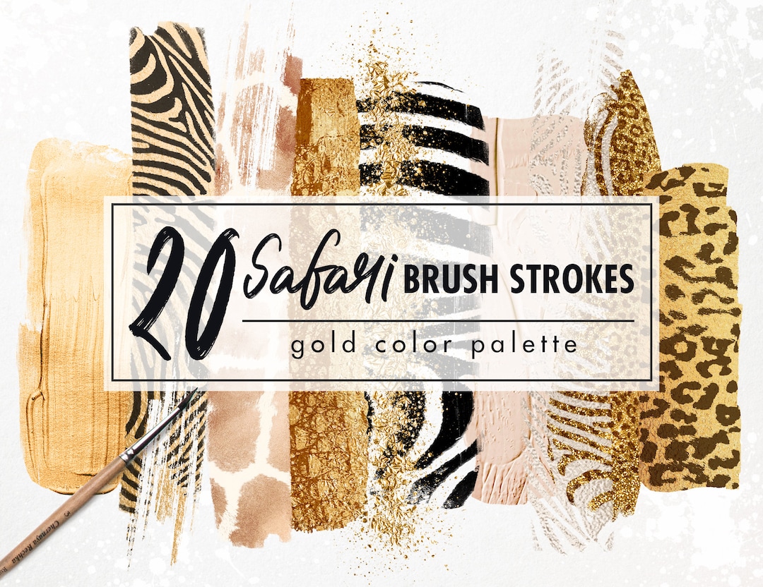 Safari Brush Strokes Clipart, Gold Brush Strokes, Gold Zebra, Giraffe ...