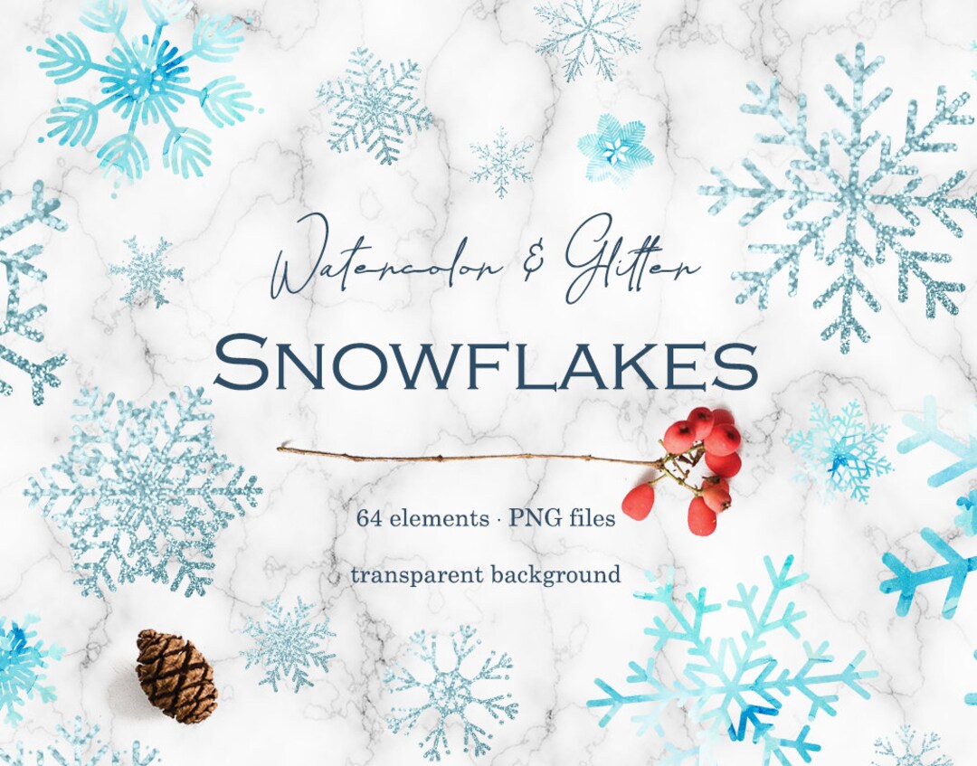 Blue Snowflakes Clip Art, Watercolor Snowflakes, Glitter Snowflakes ...