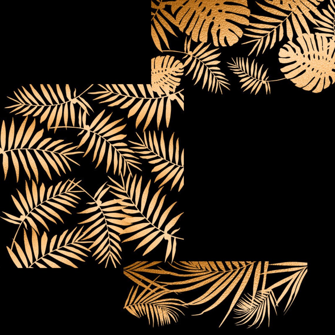 Gold Leaf Overlays, Gold Palm Leaves Clipart, Tropical Overlays, Floral ...