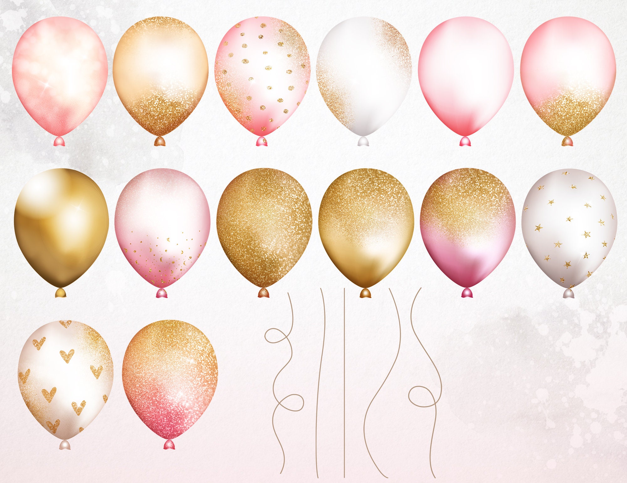 Pink and Gold Balloon Clipart Gold Balloons Pink Balloons - Etsy