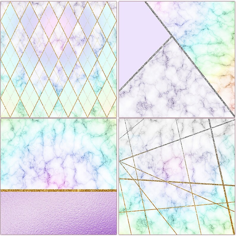 Rainbow Marble Glitter Digital Papers Rainbow Digital | Etsy