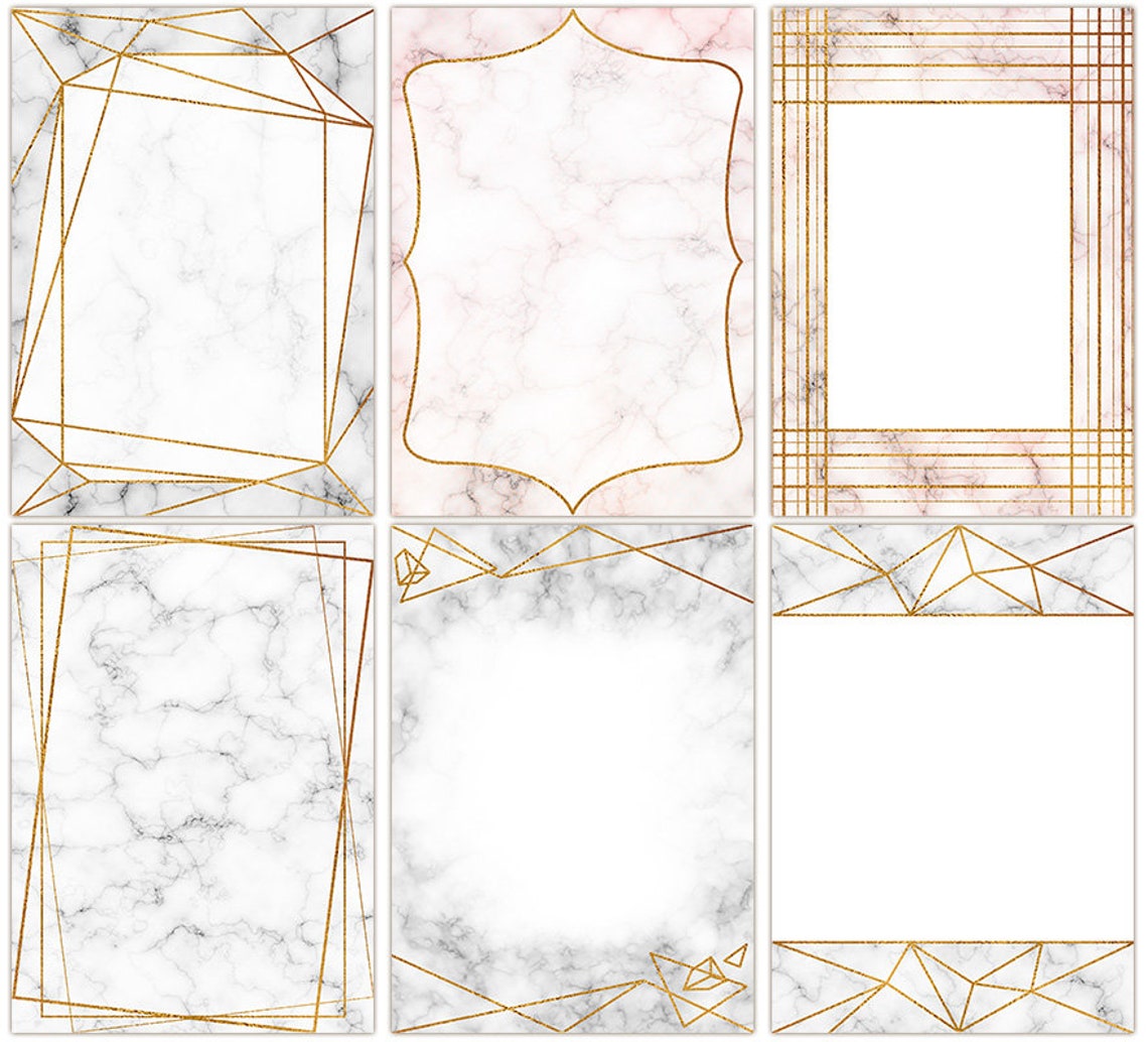 Gold Marble Digital Paper With Frames 5x7 Geometric Digital | Etsy