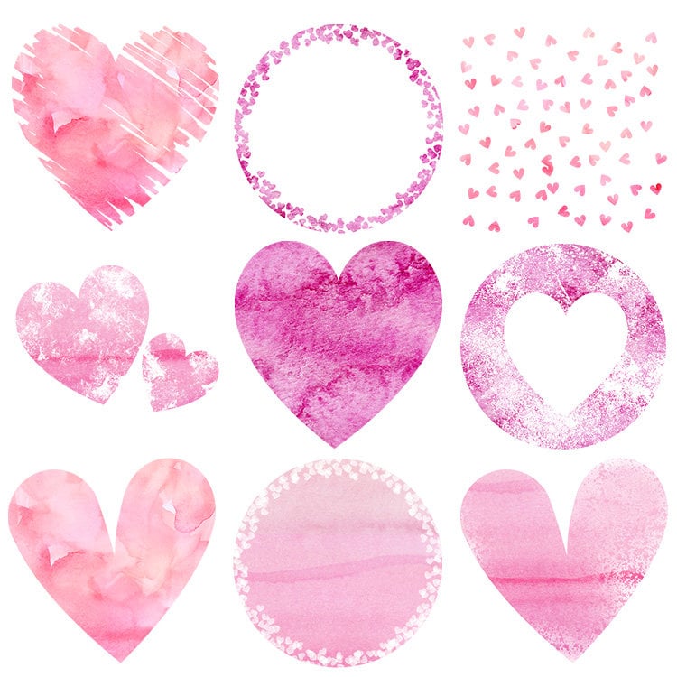 Pink Watercolor Hearts Clipart Watercolor Design Elements - Etsy